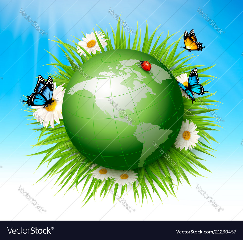 Ecology conceptgreen globe and grass Royalty Free Vector