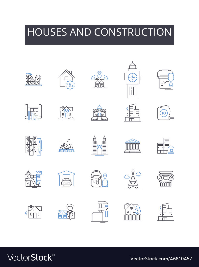 Houses and construction line icons collection Vector Image