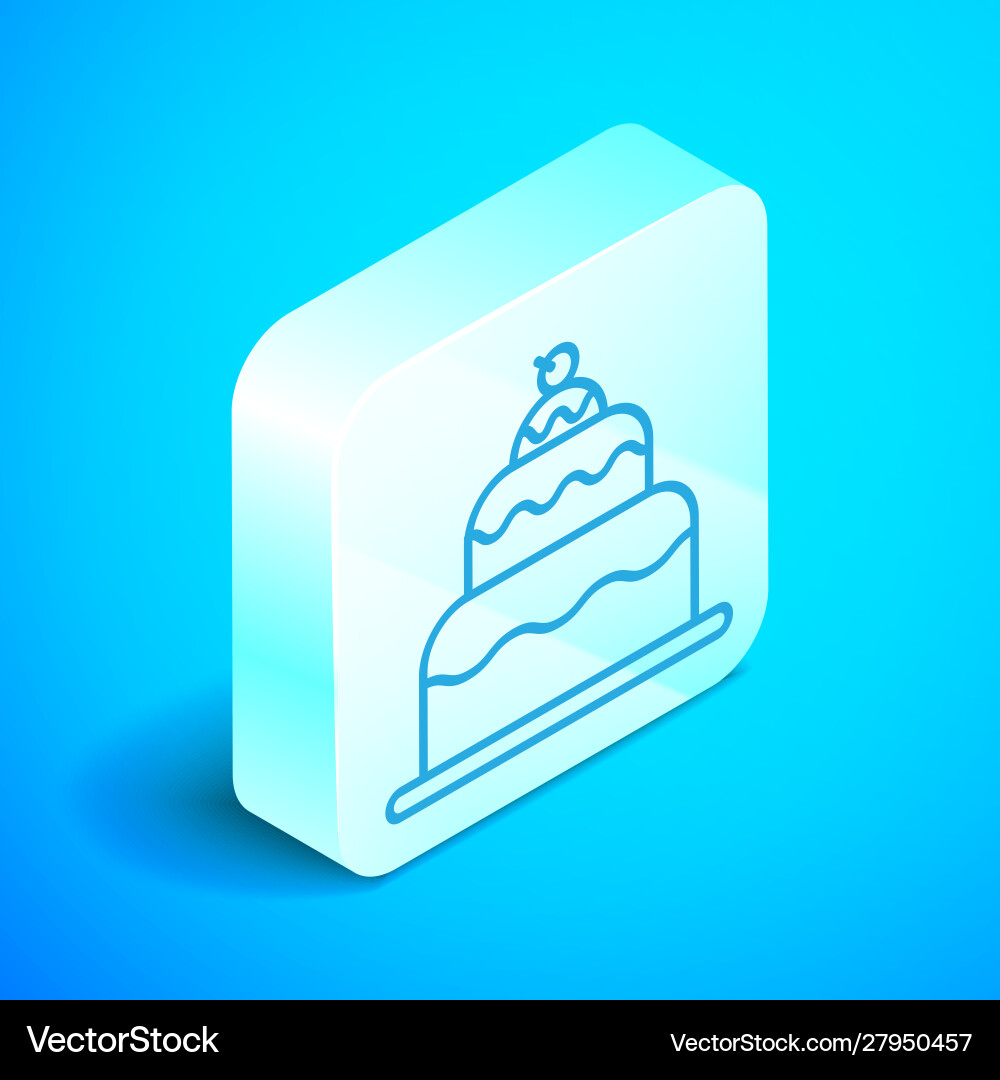 Isometric line cake icon isolated on blue Vector Image