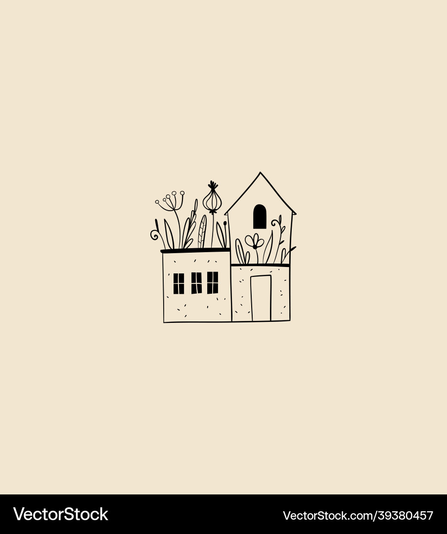 Linear cozy house emblem home logo design Vector Image