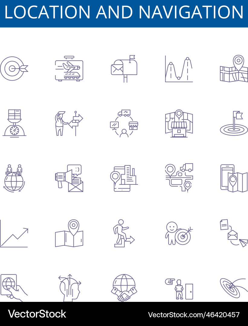 Location and navigation line icons signs set Vector Image