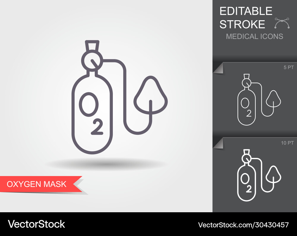 Oxygen mask linear medical symbols with editable Vector Image