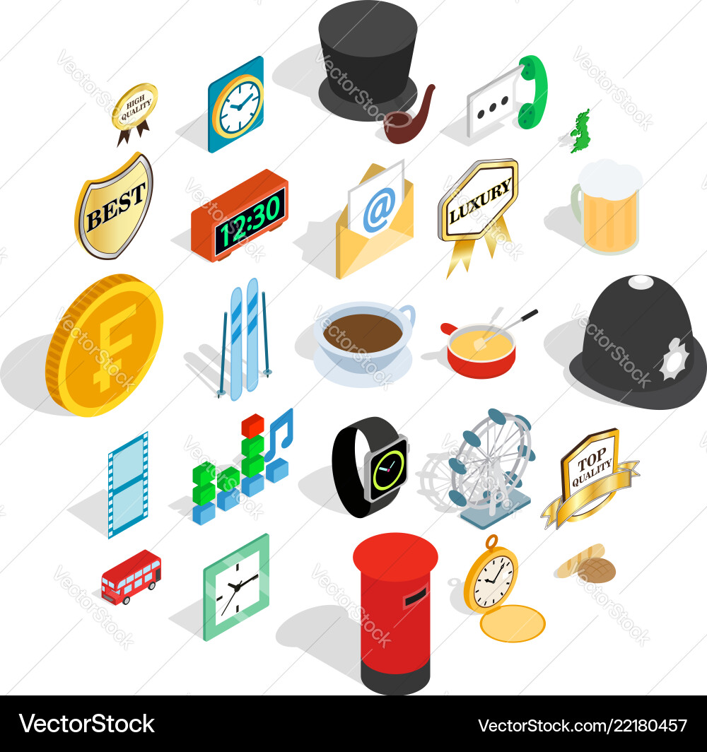Period icons set isometric style Royalty Free Vector Image