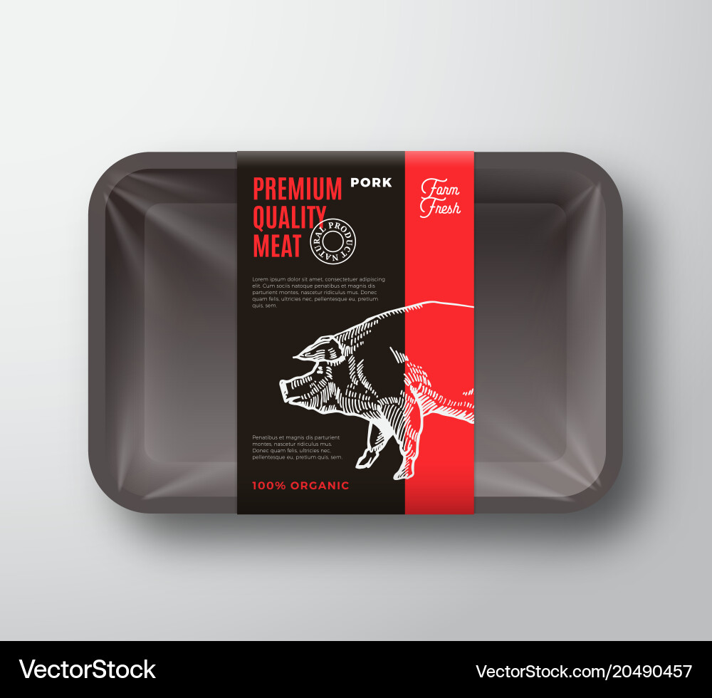 Premium quality pork meat package and label stripe