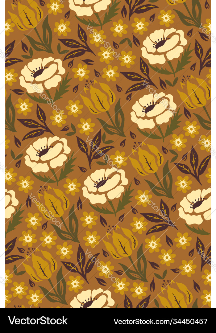 Seamless pattern with flowers in mustard colors Vector Image