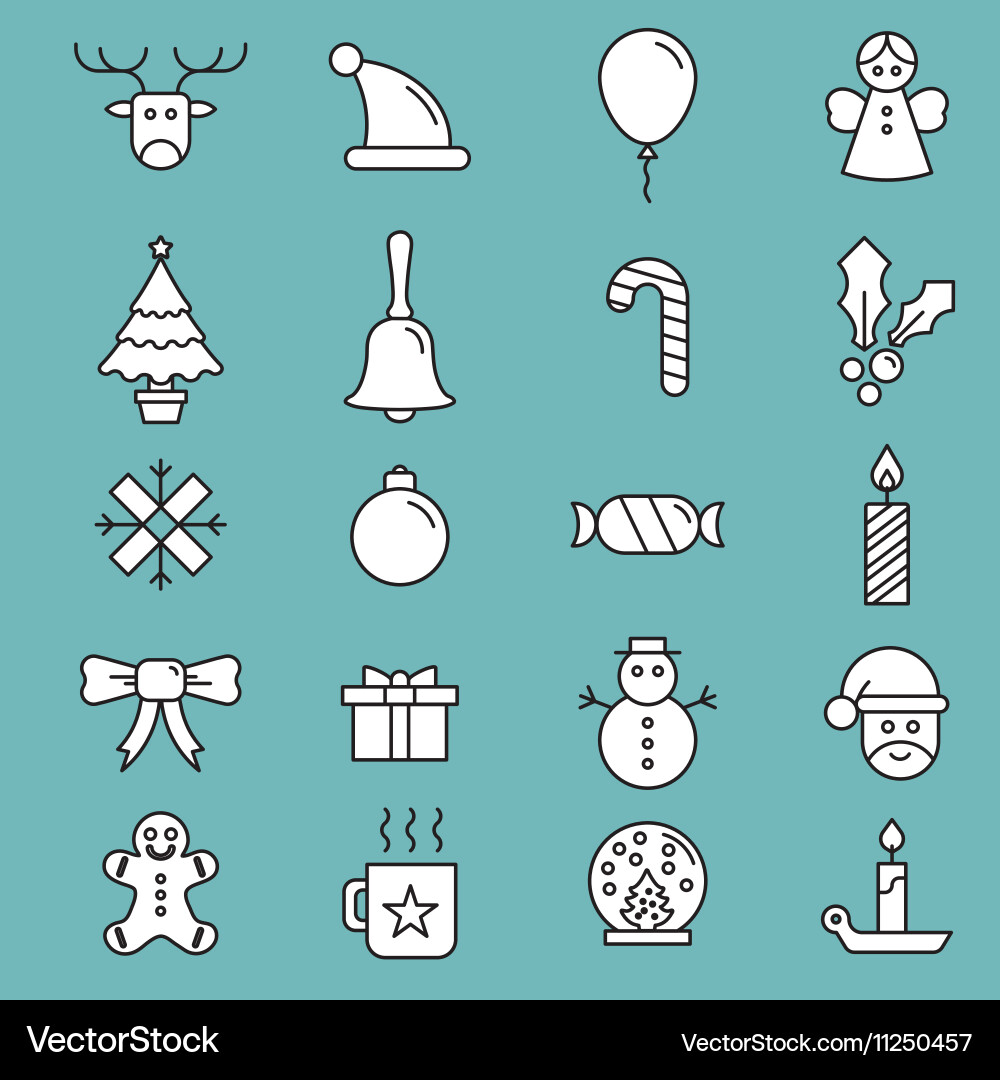 Set of flat outlined christmas icons variable line