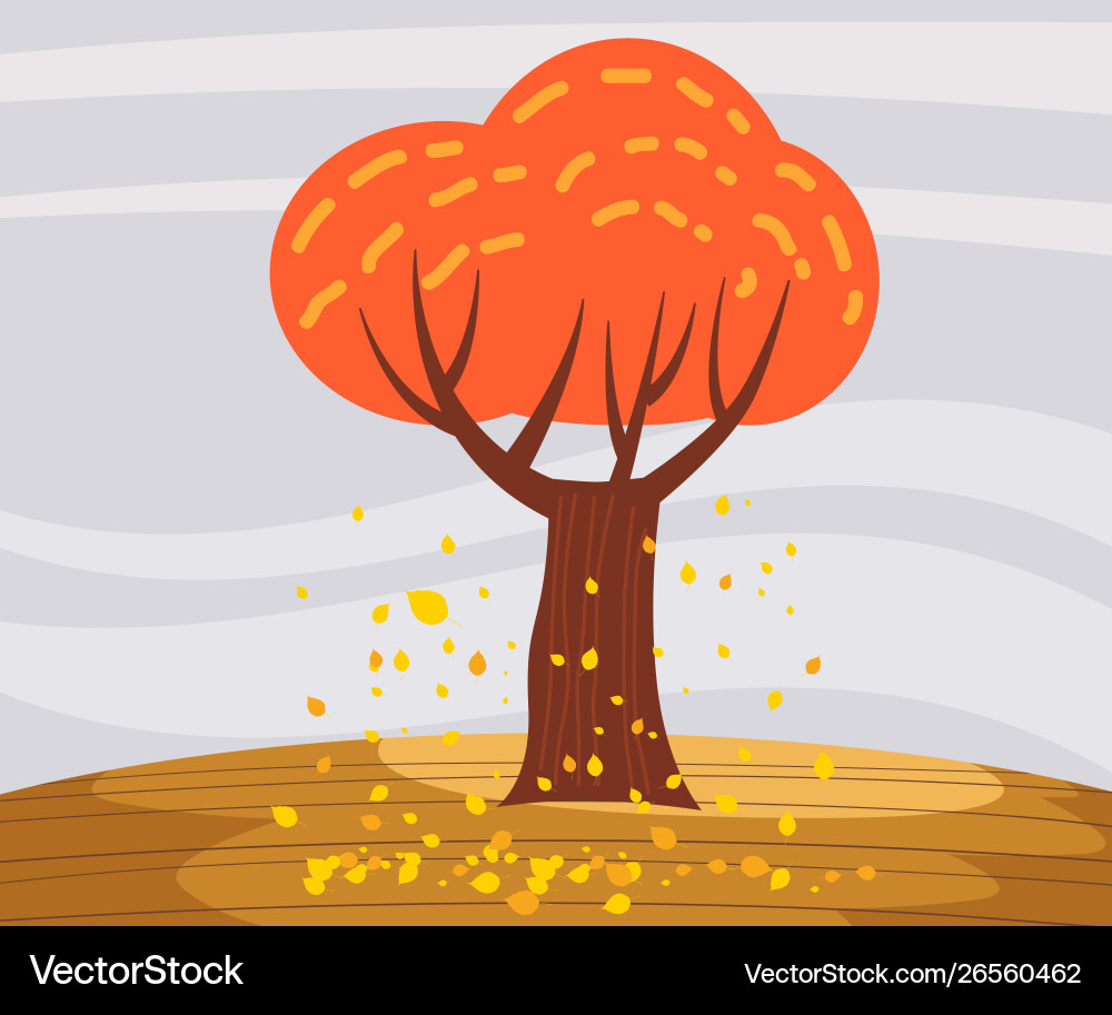 Autumn landscape lonely tree in trend style flat Vector Image