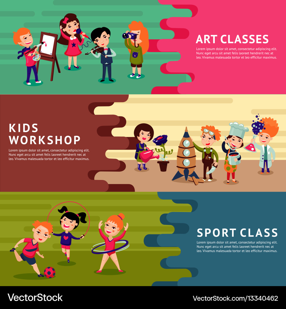 Children hobbies education horizontal banners Vector Image