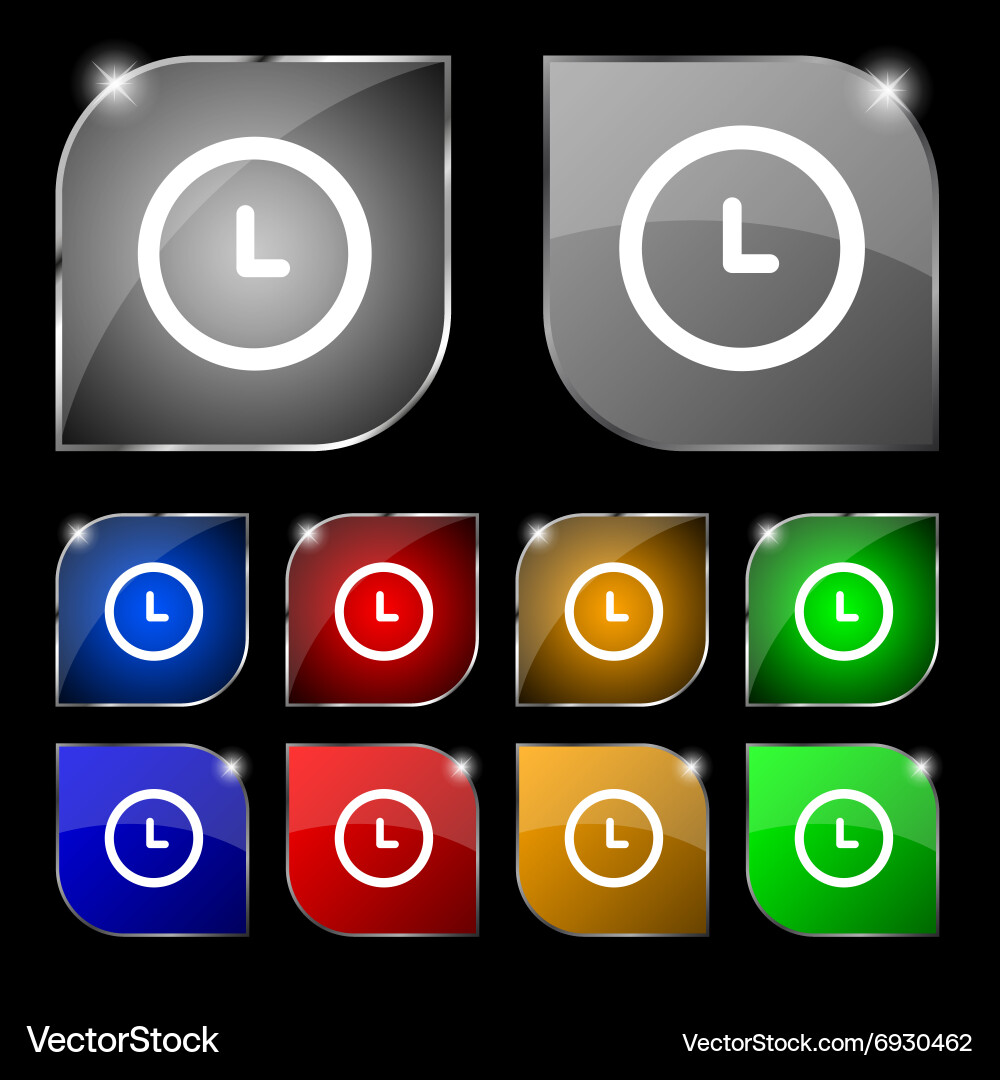 Clock icon sign set ten colorful buttons Vector Image