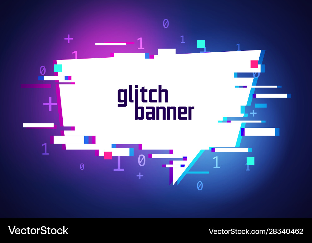Glitch style promotion banner cyber speech bubble Vector Image