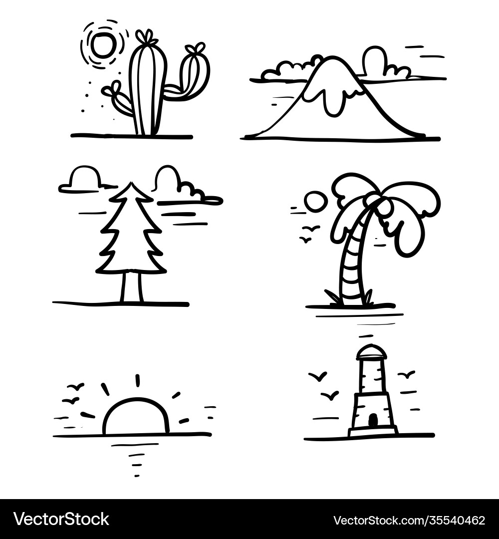 Hand drawn doodle icons landscape collection Vector Image