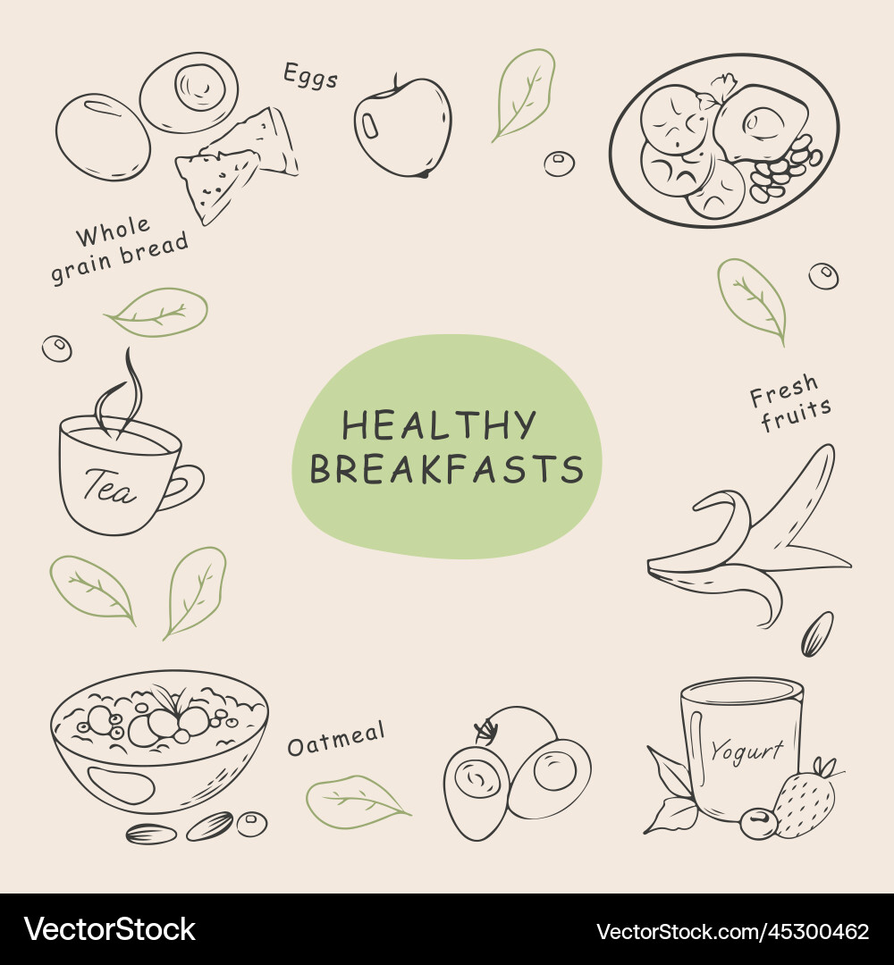 Healthy breakfasts in hand drawn style Royalty Free Vector