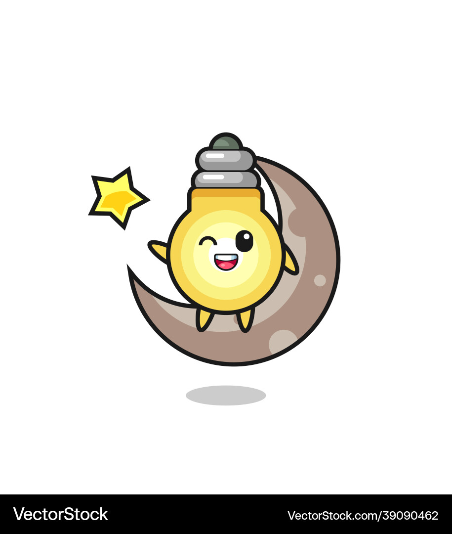 Light bulb cartoon sitting on the half moon Vector Image
