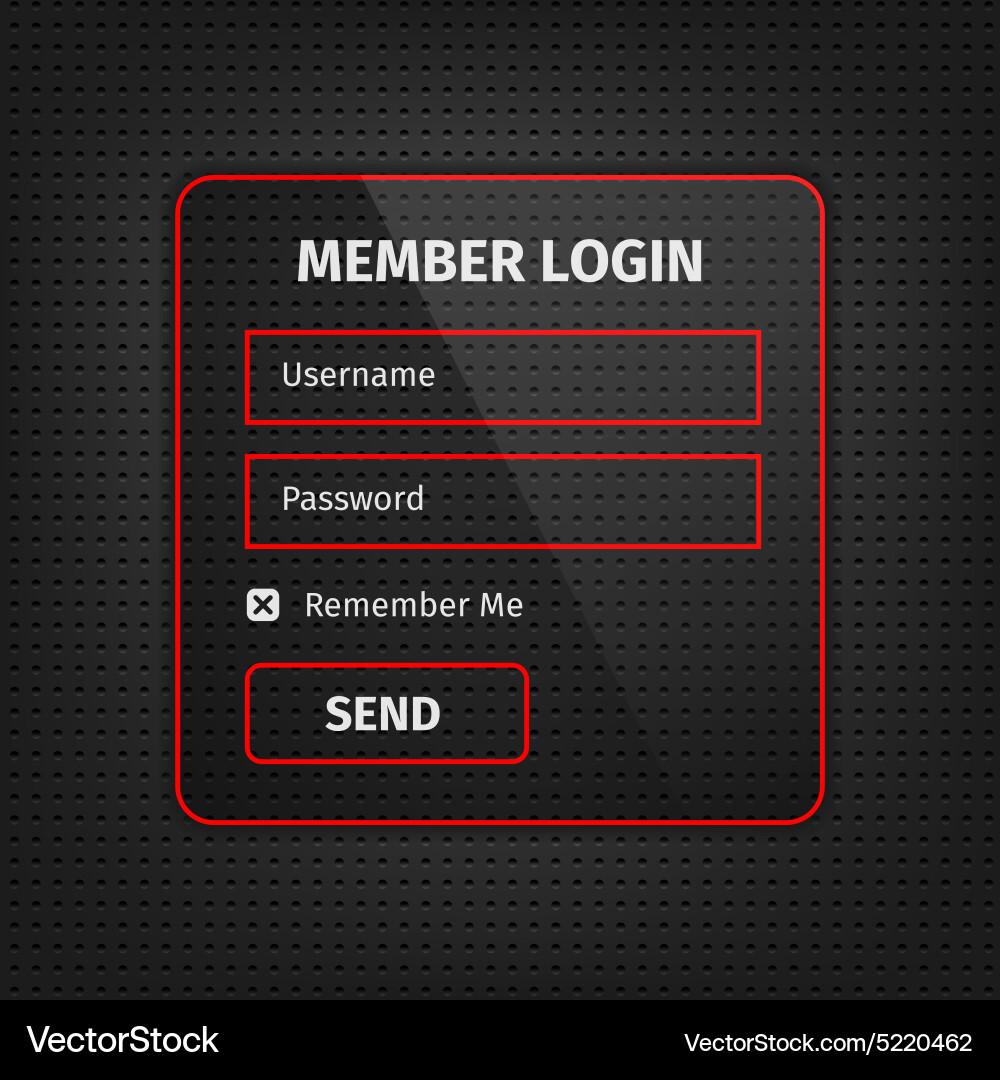 Red member login ui on black background Royalty Free Vector
