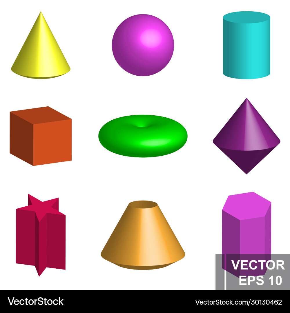 Set 3d geometric shapes isolated over white Vector Image
