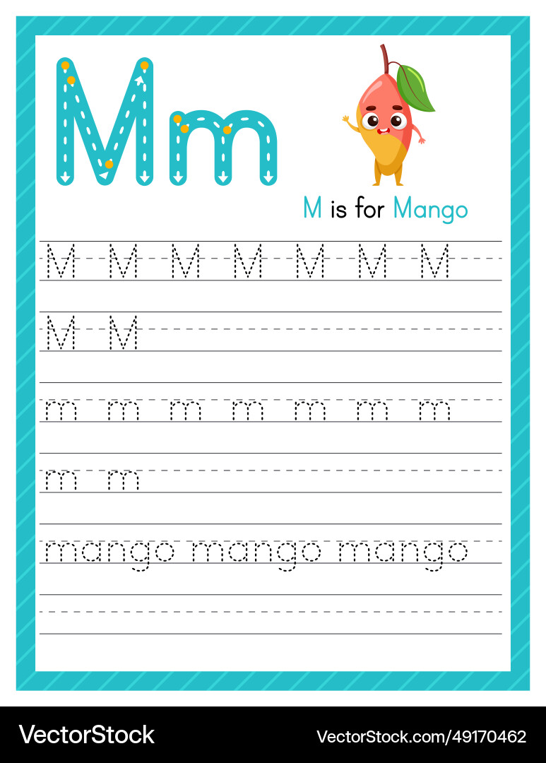Trace letter m uppercase and lowercase alphabet Vector Image