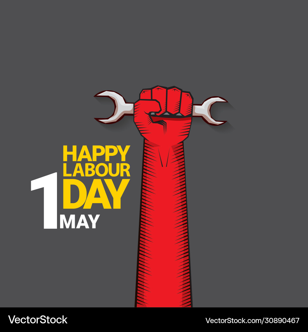 1 may happy labour day label with strong Vector Image