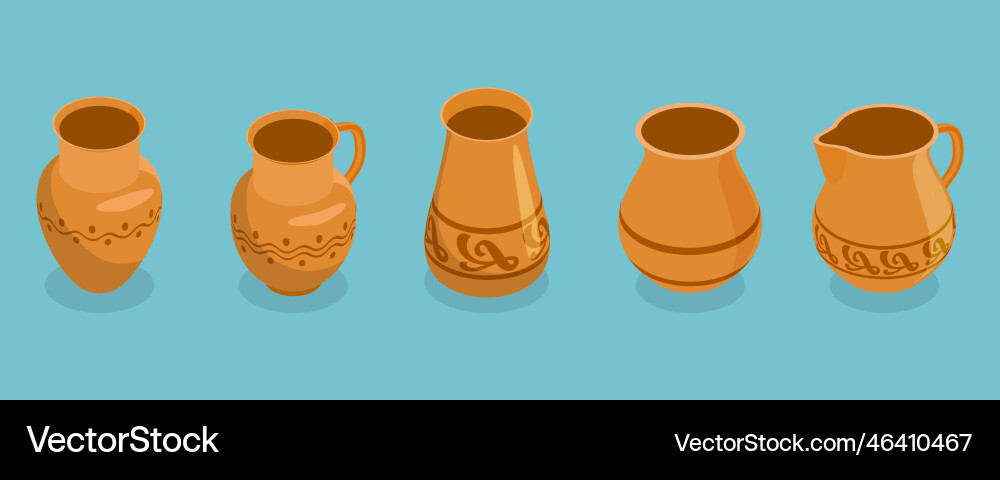 3d isometric flat set of vintage ceramic Vector Image