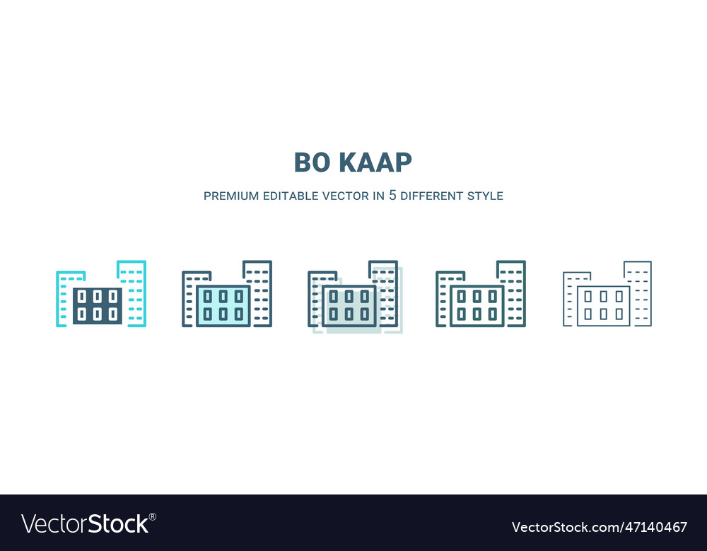 Bo kaap icon in 5 different style outline filled Vector Image