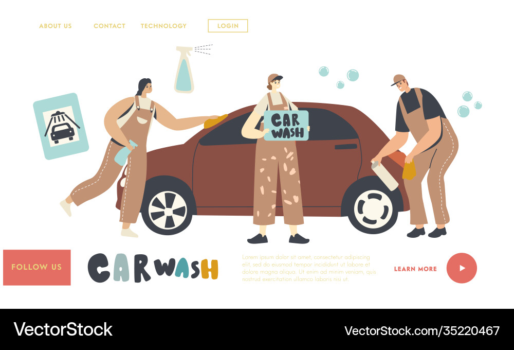 Car wash service landing page template workers Vector Image
