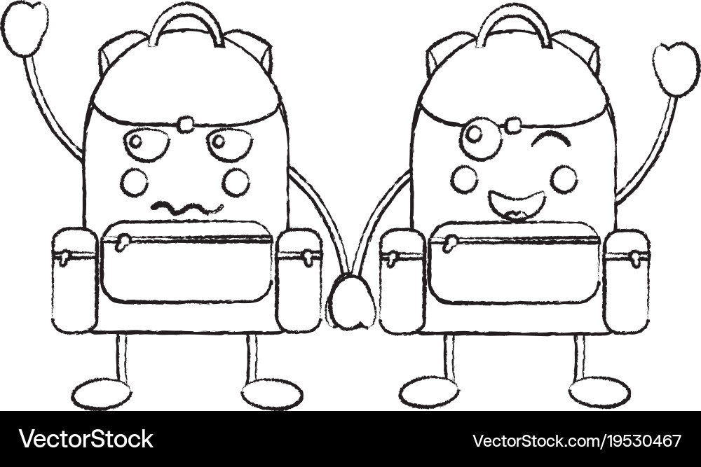 Cartoon pair school backpack kawaii character Vector Image