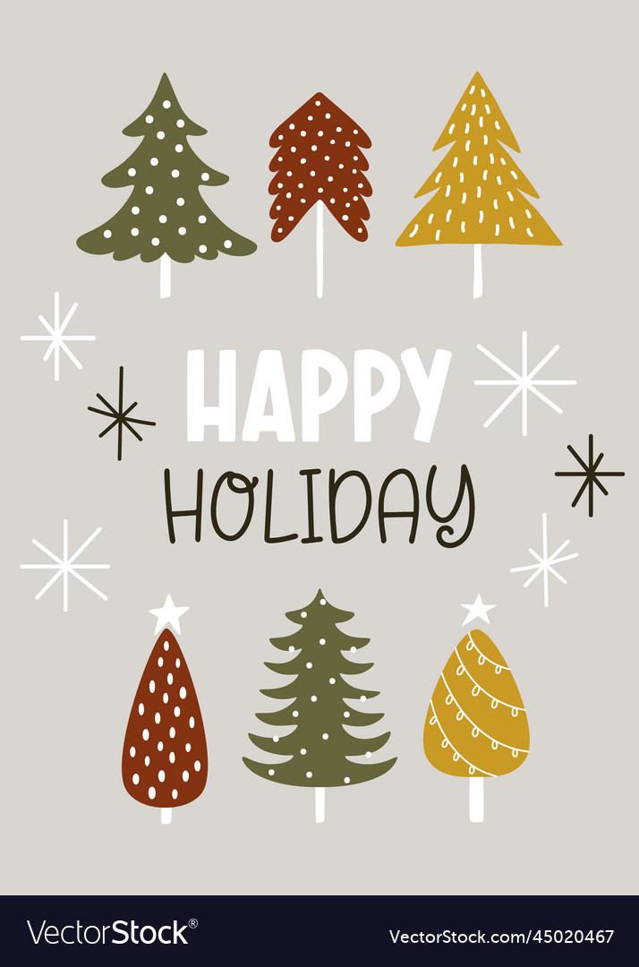 Christmas trees on the happy holiday card Vector Image
