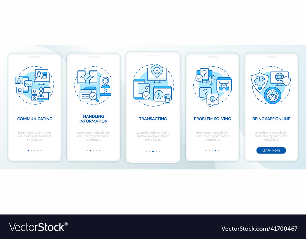 Digital skills blue onboarding mobile app screen Vector Image
