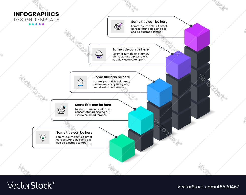 Infographic template chart with cubes and 5 steps Vector Image