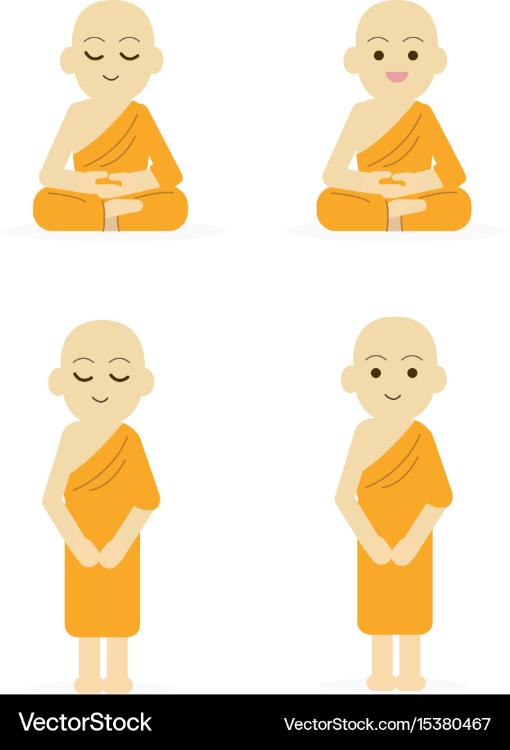 Monk cartoon set peaceful isolated white Vector Image
