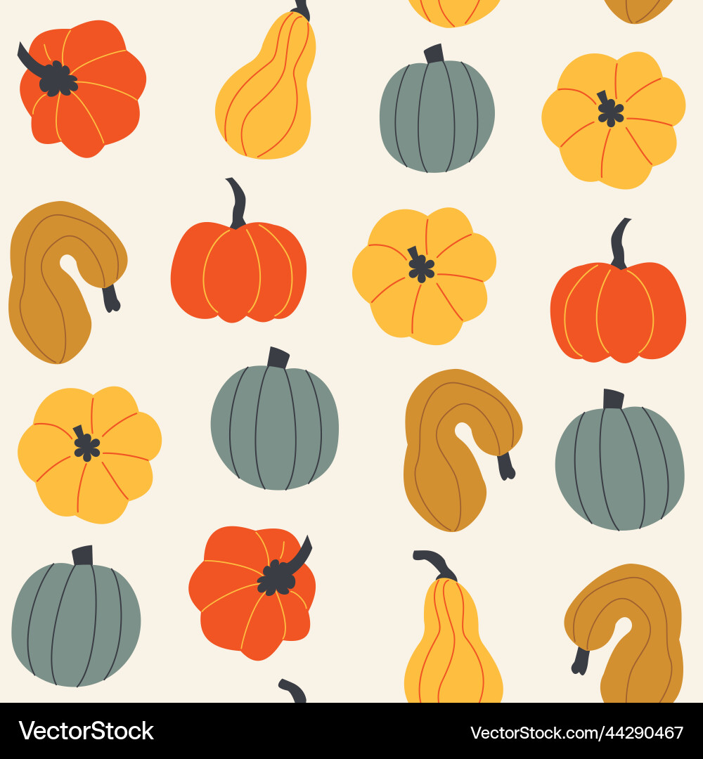 Seamless pattern of colorful pumpkins Royalty Free Vector