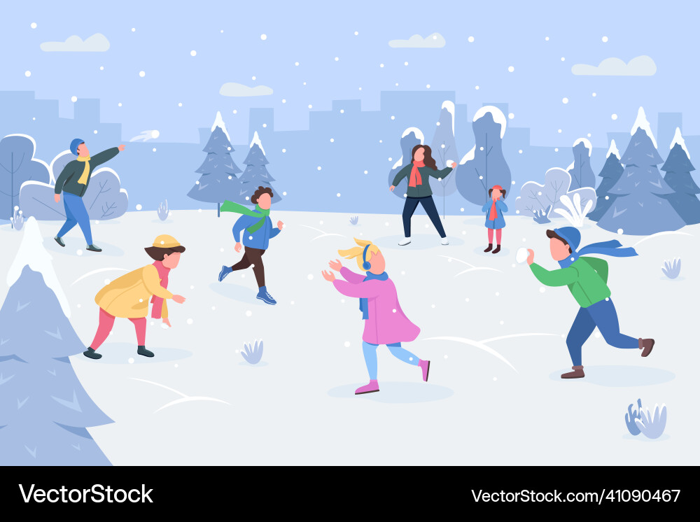 Snowball fight semi flat Royalty Free Vector Image