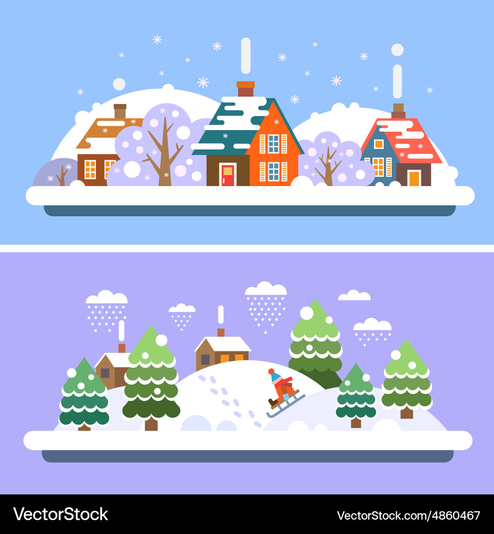Winter village landscapes Royalty Free Vector Image