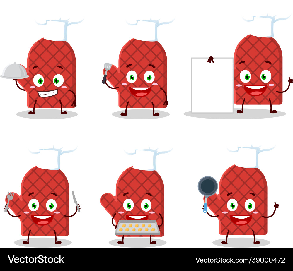 Cartoon character oven mitt with various chef Vector Image