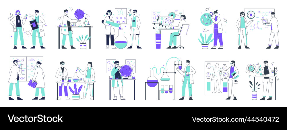 Lab scientists flat medical chemistry laboratory Vector Image