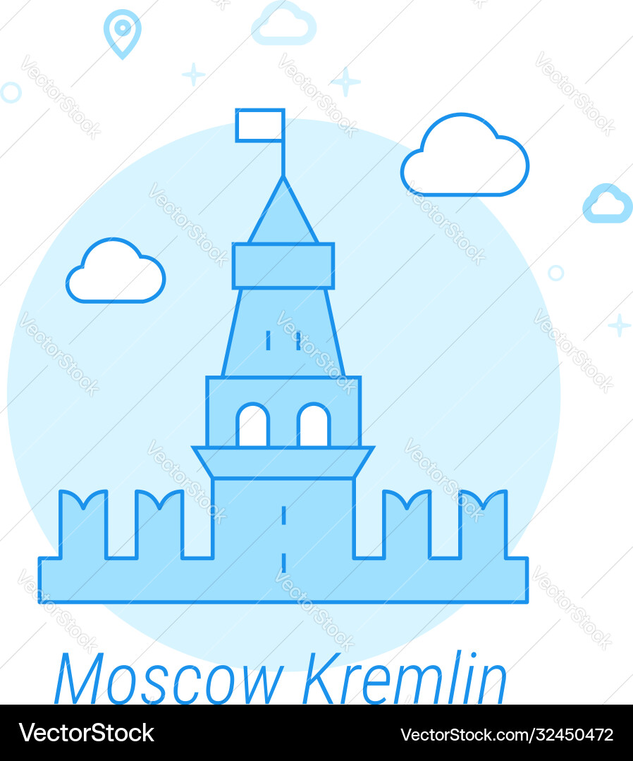 Moscow kremlin russia flat icon light blue Vector Image