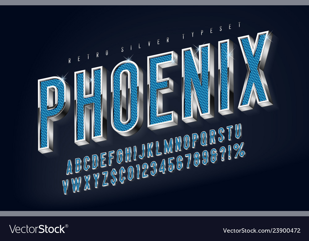 Silver 3d shining font gold letters and numbers Vector Image