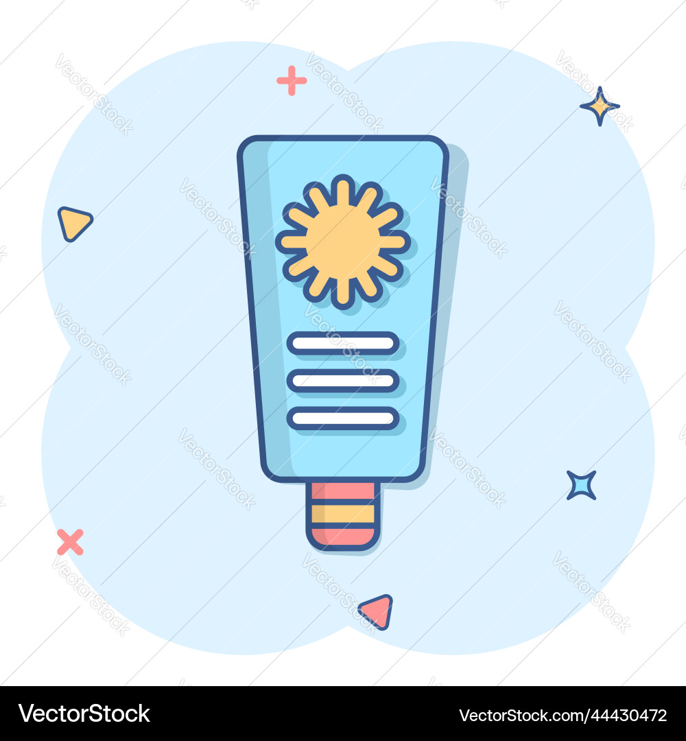 Sun protection icon in comic style sunblock cream Vector Image
