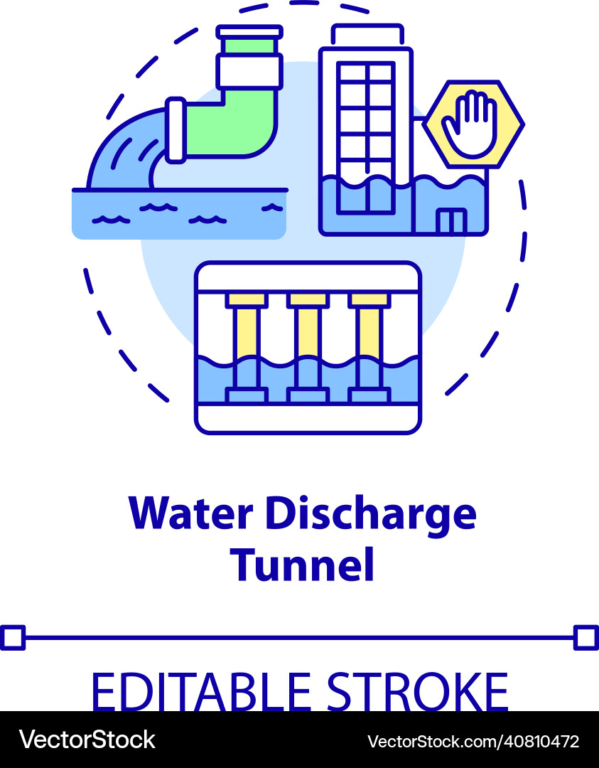Water discharge tunnel concept icon Royalty Free Vector
