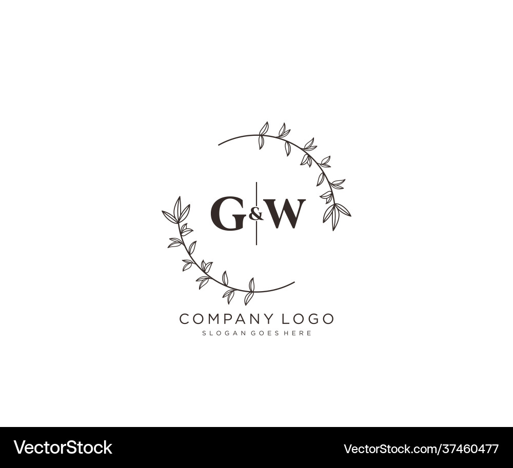Initial gw letters beautiful floral feminine Vector Image