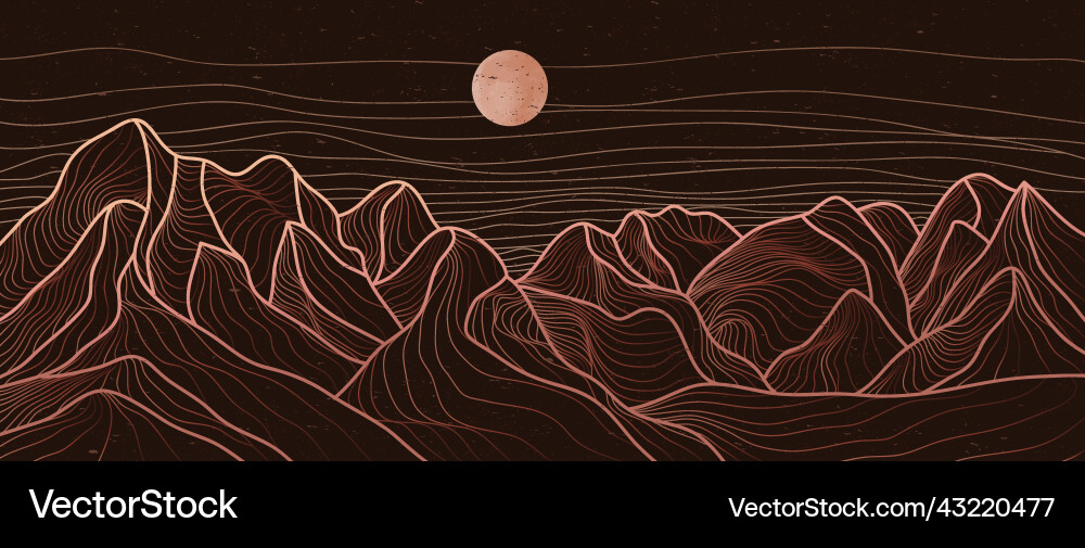 Mountain landscape line art print Royalty Free Vector Image