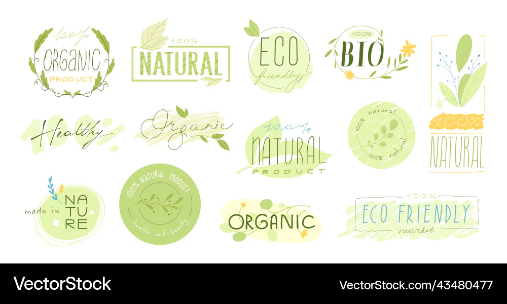 Organic food natural product elements set Vector Image