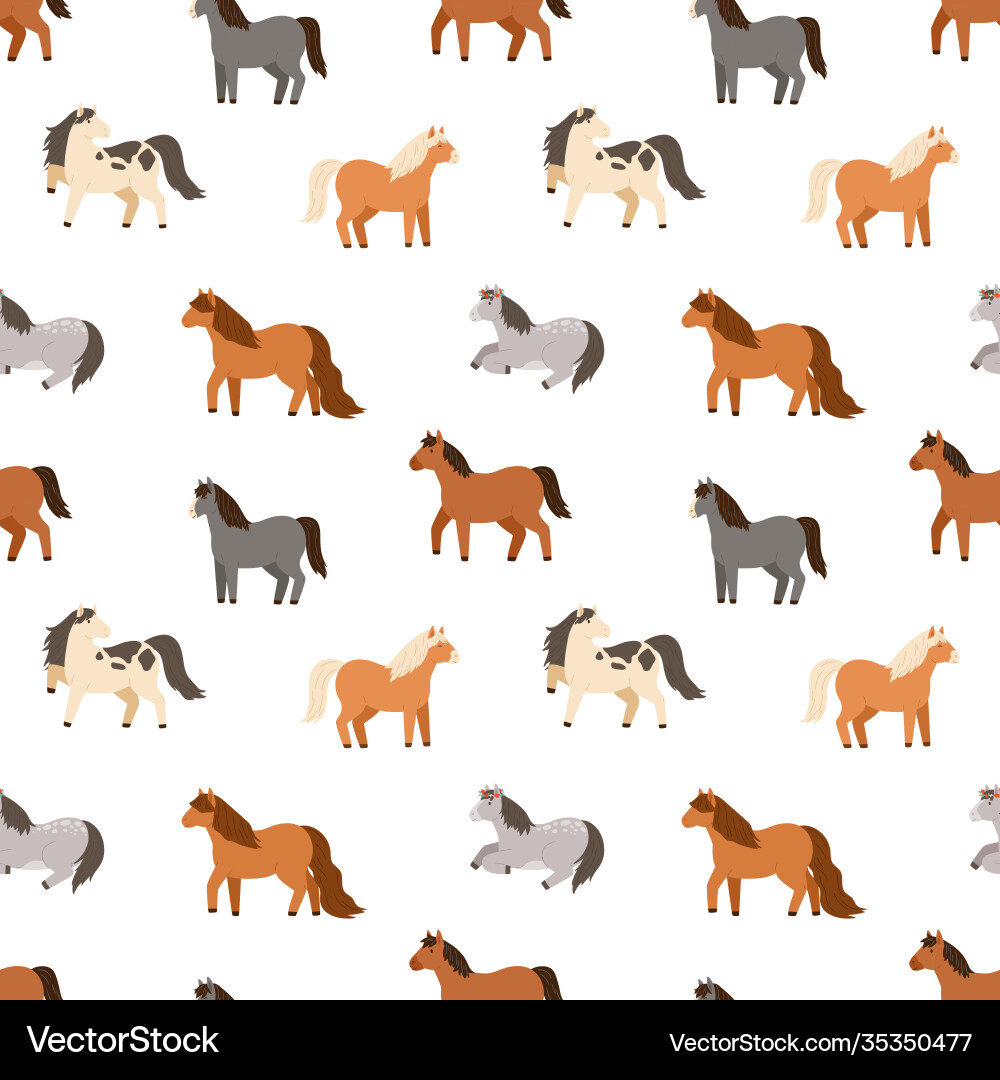 Seamless pattern different cute little horses Vector Image