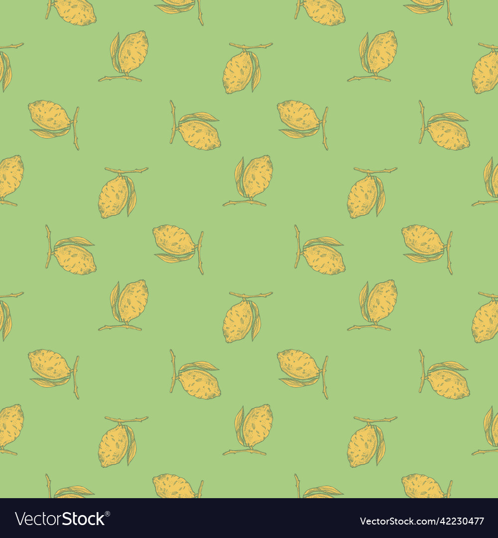 Seamless pattern lemon on branch with leaves Vector Image Seamless pattern lemon on branch with leaves Vector Image