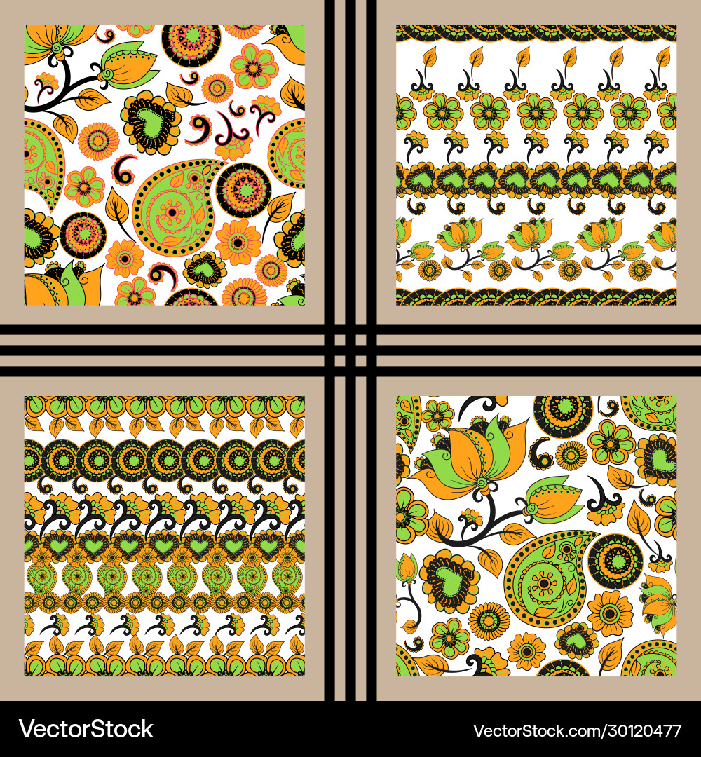 Set seamless texture ethnic indian kalamkari Vector Image