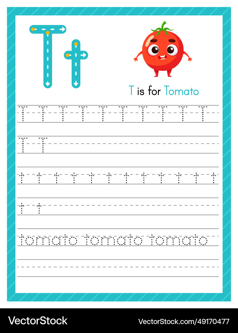 Trace letter t uppercase and lowercase alphabet Vector Image
