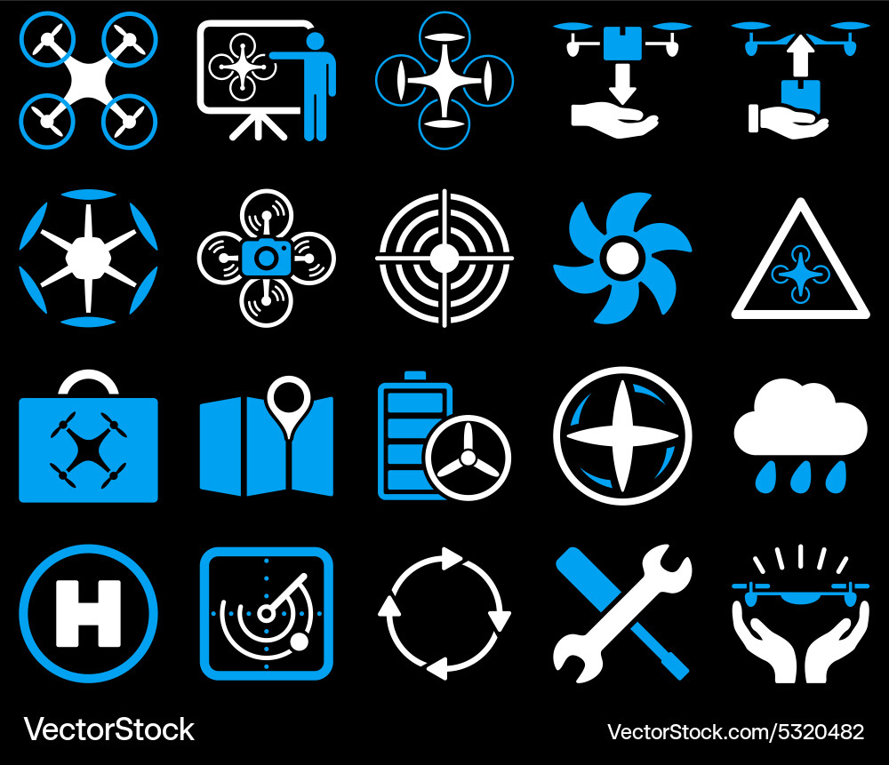 Air drone and quadcopter tool icons Royalty Free Vector