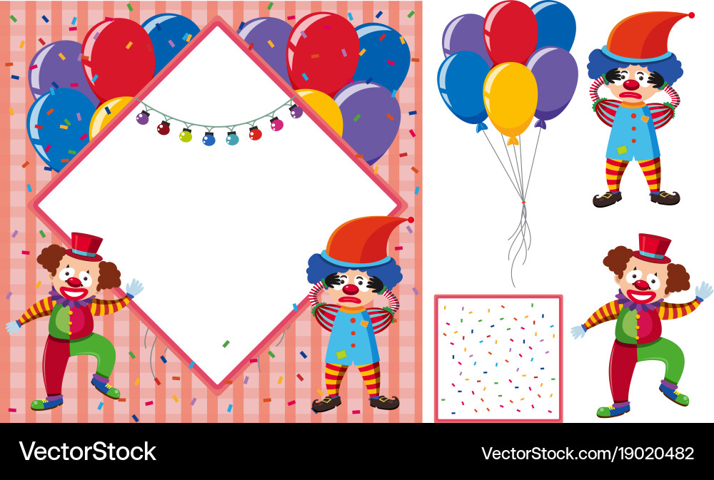 Border template with happy and sad clowns Vector Image