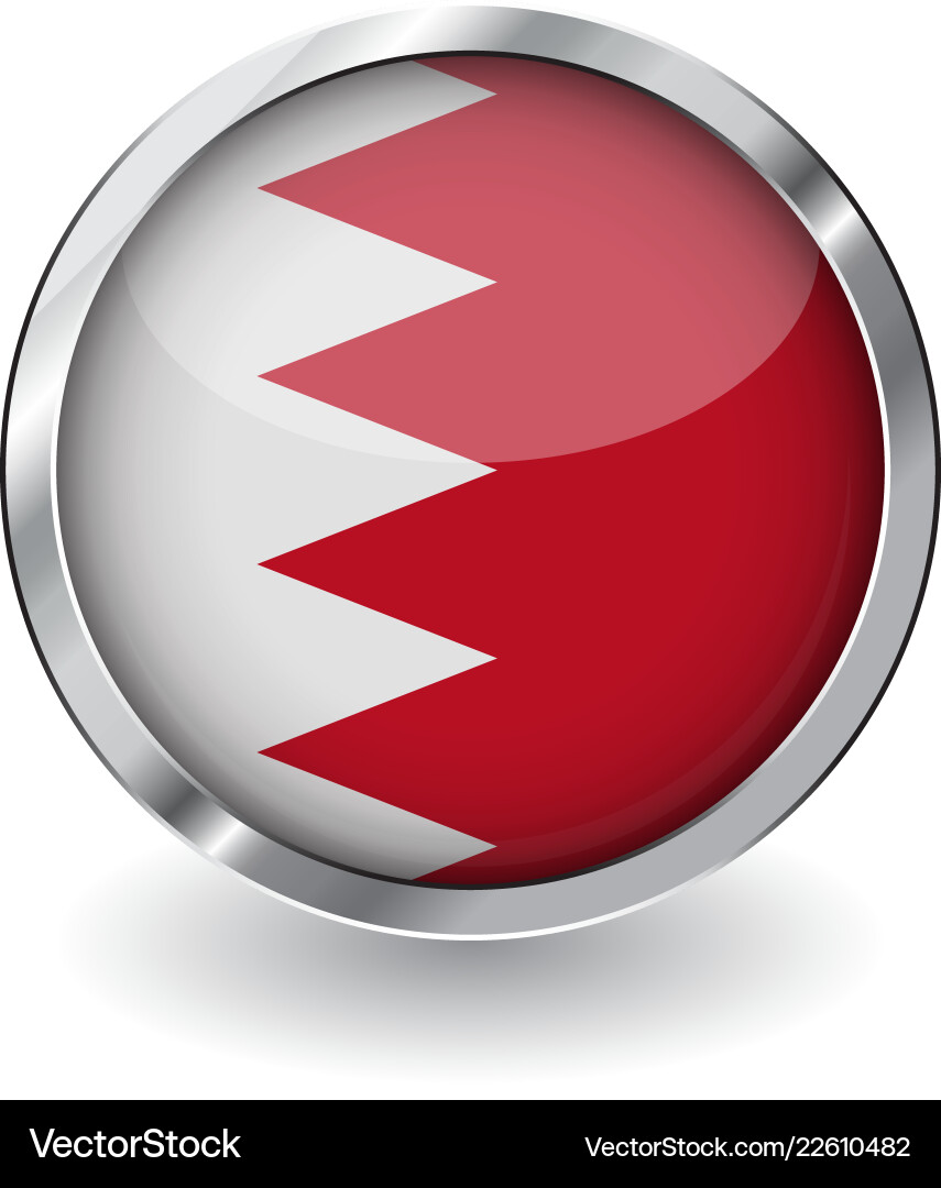 Flag of bahrain button with metal frame Royalty Free Vector