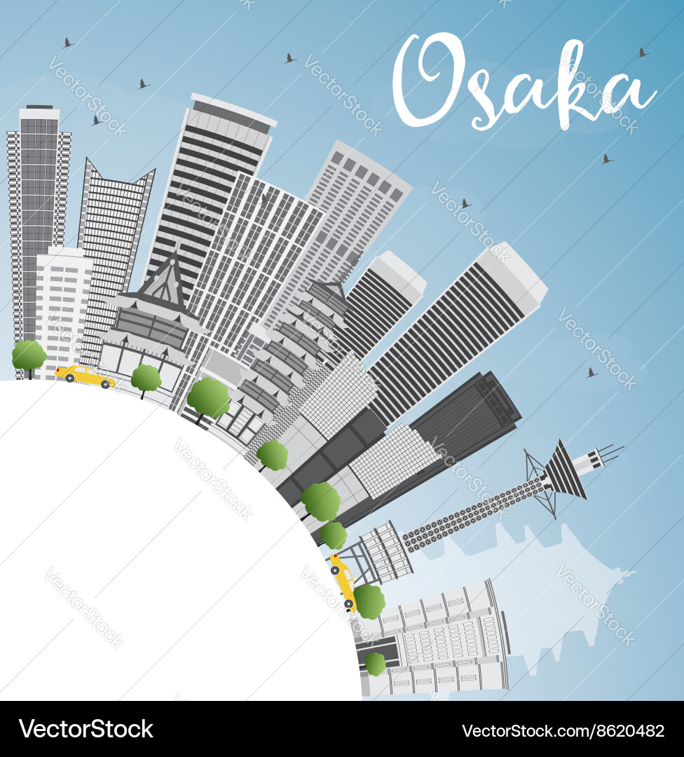 Osaka Skyline with Gray Buildings Blue Sky Vector Image