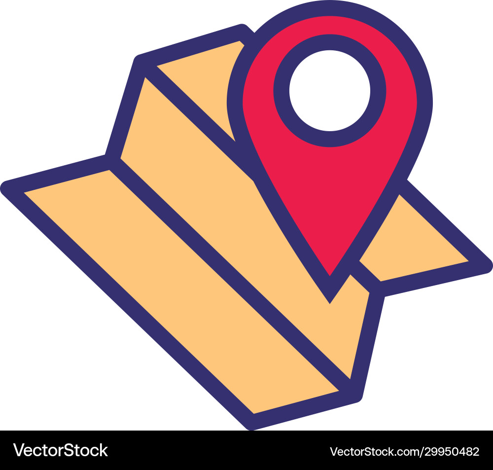 Paper map guide with pin location line and fill Vector Image